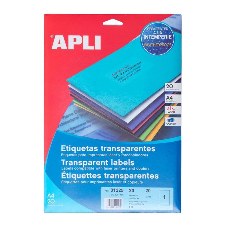 APLI LABEL POLYESTER / PLASTIK TRANSPARENT 210 X 297MM 20 UNIT