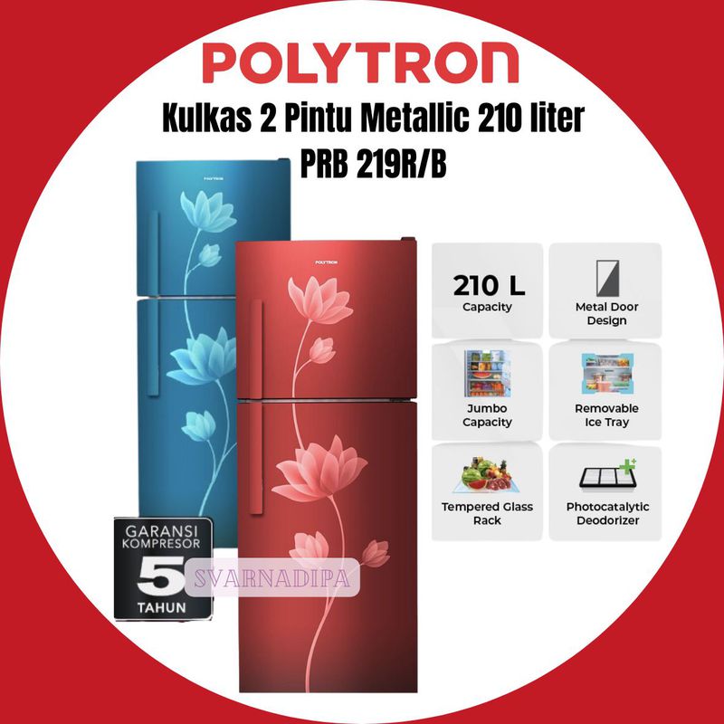 POLYTRON KULKAS 2 PINTU PRB 219 R/B Beuaty Metal Door
