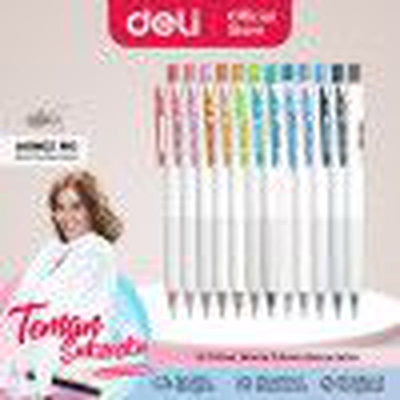 Deli Colorful Gel Pen / Gel Pen 12 Pilihan Warna 0.5mm Click Type A200 ...
