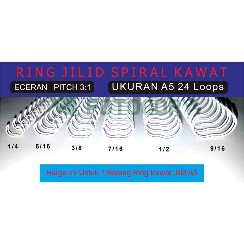 Spiral Kawat / Ring Kawat Jilid, 3:1 A5 24 LOOPS ECERAN - Hitam, 5/16 - 1/2