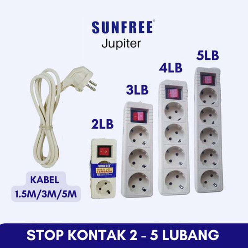 SUNFREE JUPITER STOP KONTAK KABEL SAKLAR ON OFF 2 3 4 5 LUBANG - 3lubang 5meter