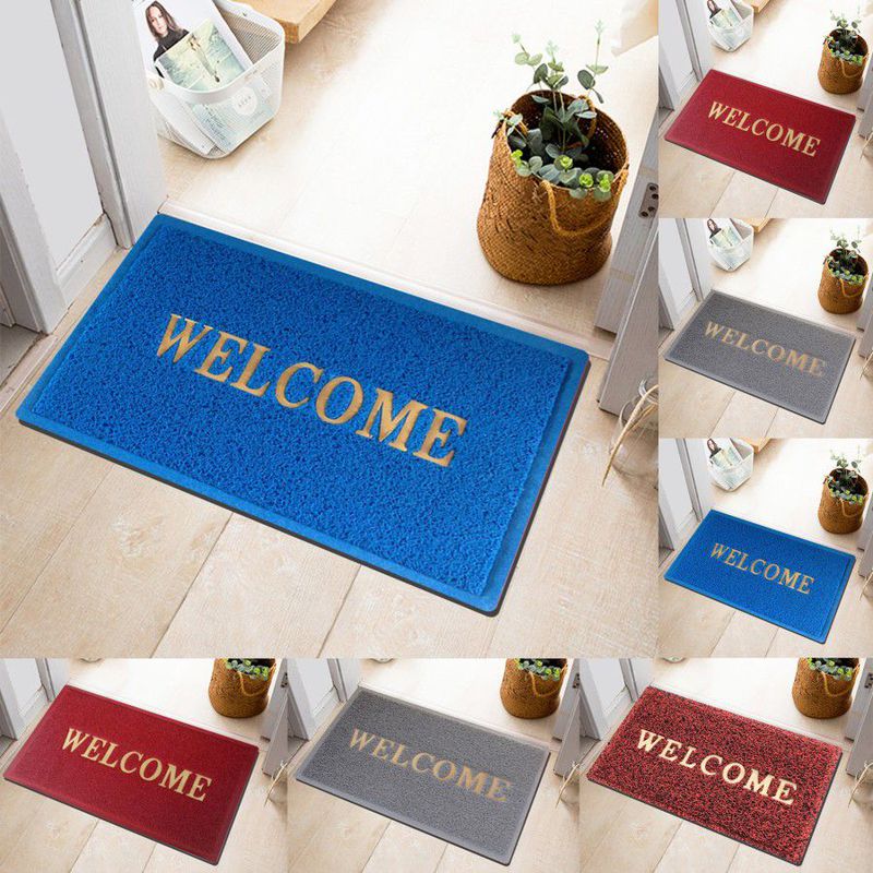 KESET KARPET PVC MIE BIHUN WELCOME - MODERN NEAT 40 x60 - Abu-Abu - Biru