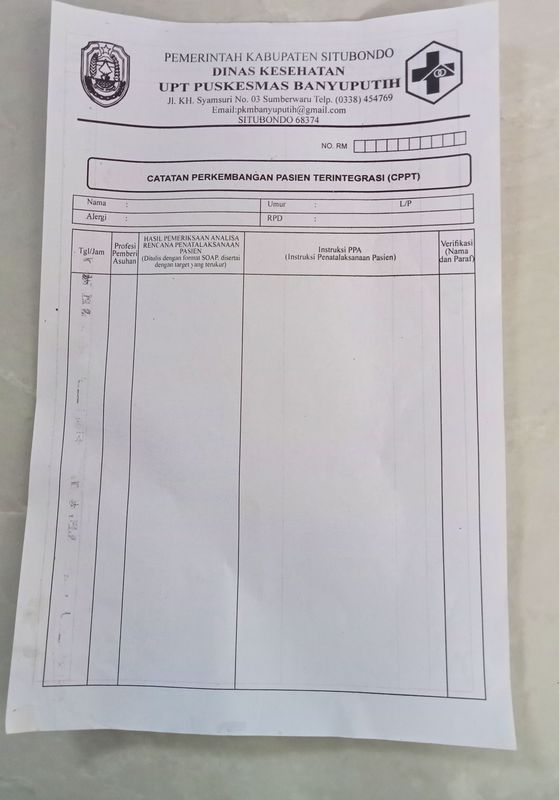 Catatan Perkembangan Pasien Terintegrasi (CPPT). PKM BANYUPUTIH