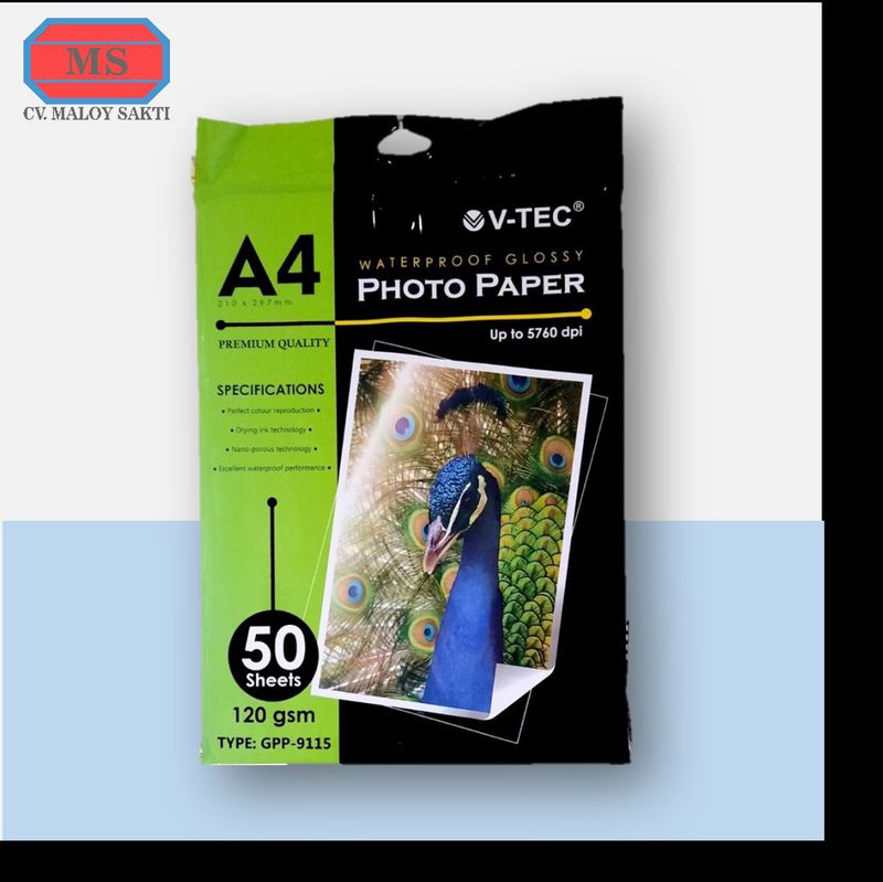 KERTAS FOTO V-TEC GLOSSY PHOTO PAPER A4 120 GSM GPP-9115