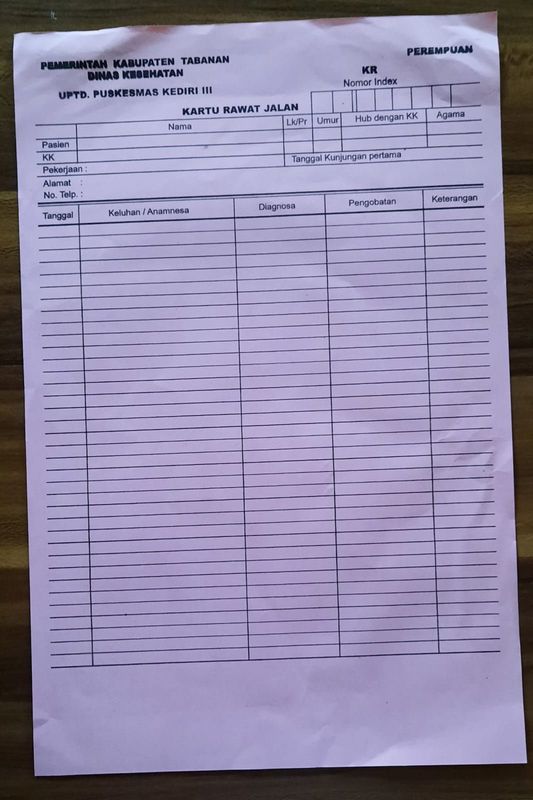 Kartu rawat jalan pink (tebal)