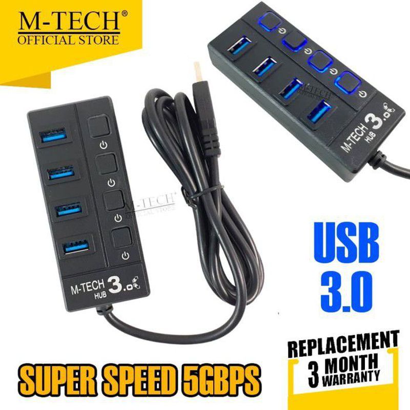 USB HUB M-TECH 3.0 4 PORT ON OFF