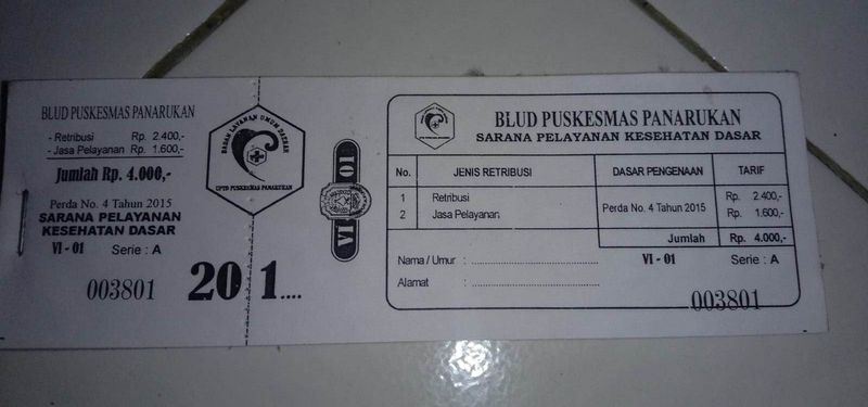 Karcis Retribusi Puskesmas