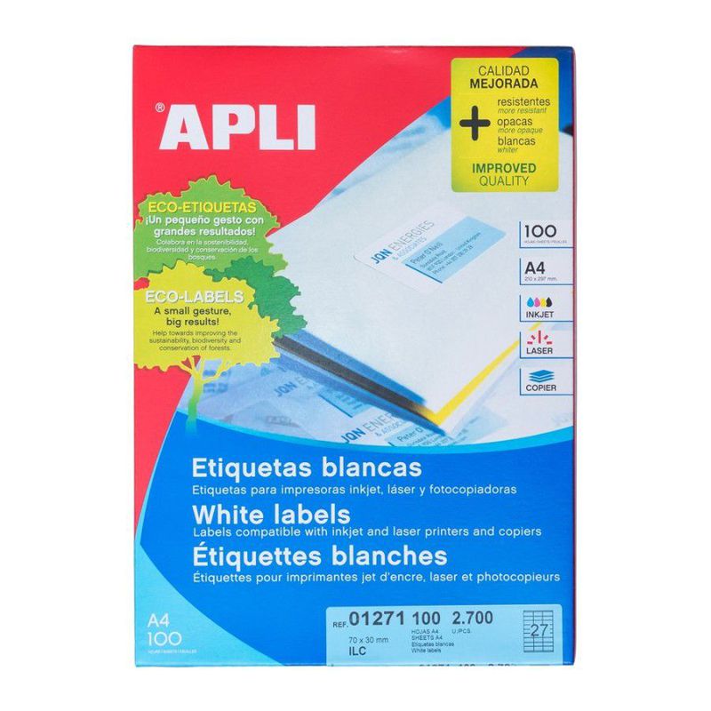 APLI LABEL WHITE PAPER 70 X 30MM 2700 UNIT