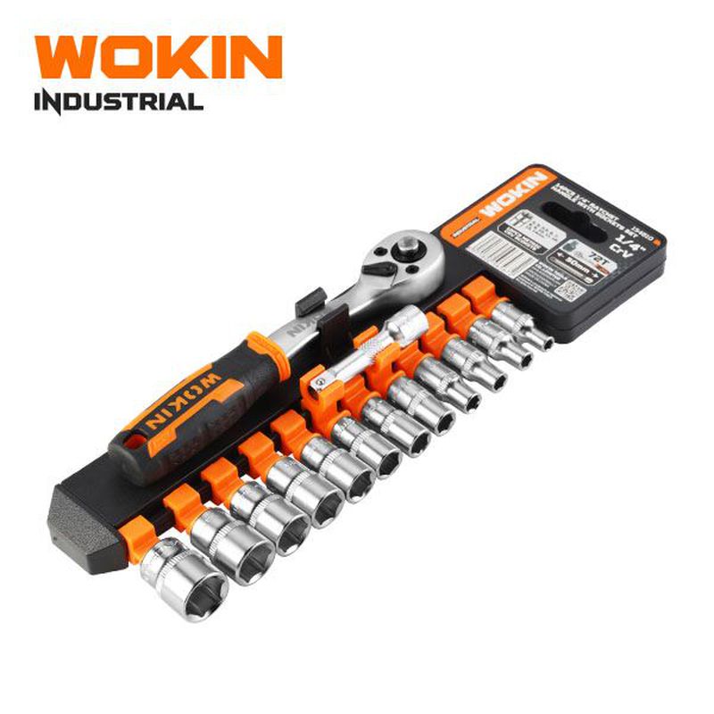 WOKIN 14pcs 1/4" Ratchet Handle with Socket Set/Gagang Kunci Sok 1/4" 14pcs