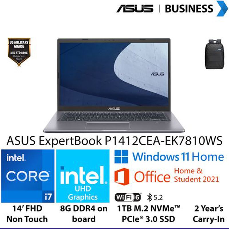ASUS NB P1412CEA-EK7810WS I7/UMA/8/S1TB W11H-OHS 2Y NOTEBOOK