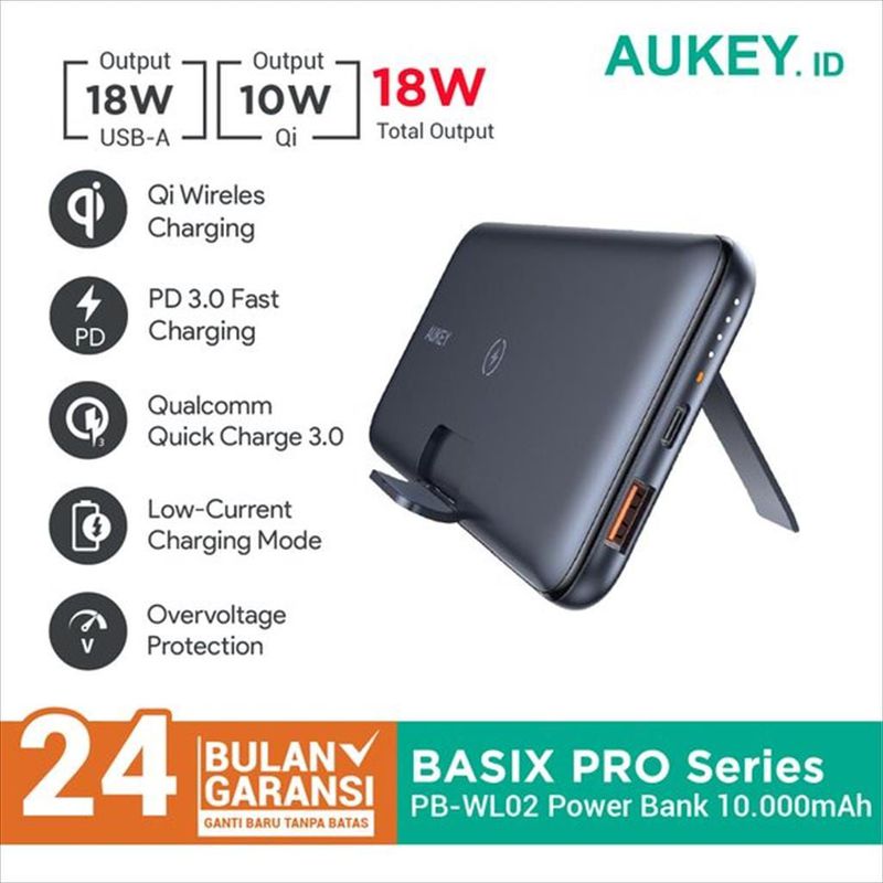 Powerbank Aukey PB-WL02 Wireless Charging 10000mAh with PD&QC- 50049