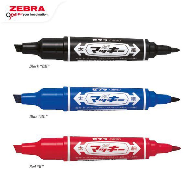 Zebra Hi-McKie Marker - Hitam-Biru-Merah - Hitam