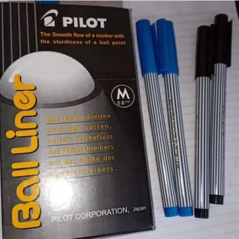 Pulpen ball liner medium pilot hitam / biru 0.8mm - Hitam - Hitam