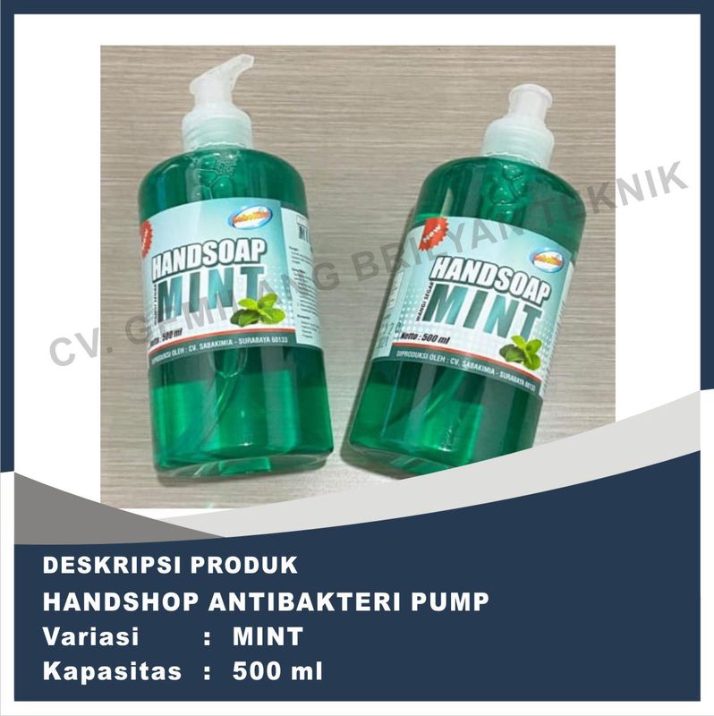 SOBO KLIN HANDSHOP, HANDSHOP ANTIBAKTERI, MINT, PUMP PROMO 500ML