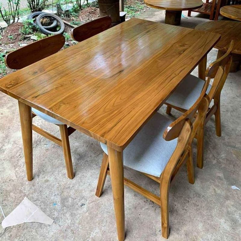 Meja Makan Resto Cafe Minimalis Modern Set Kayu Jati Finishing Warna ...