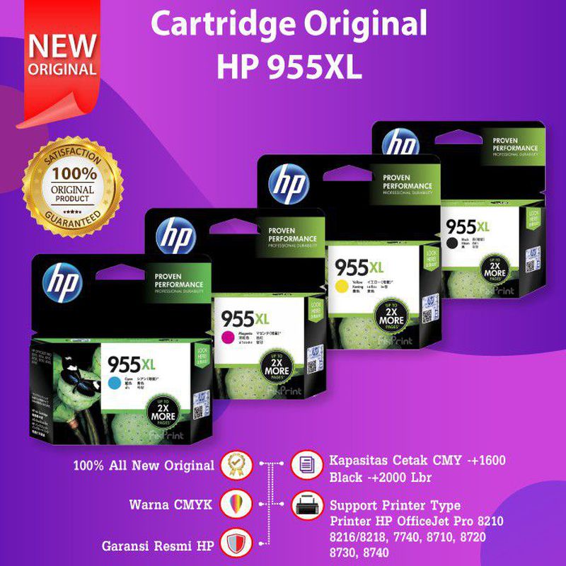 Cartridge Original HP 955XL 955 XL Tinta Printer - MAGENTA