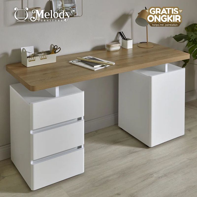 Meja Kerja Meja Belajar LIBRE C 250 CARB P2 WHITE-RIVI