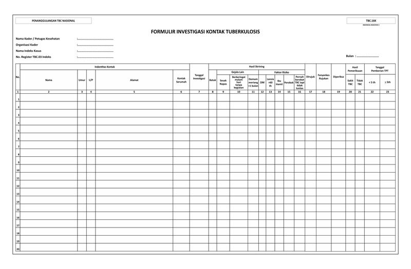 (Pre Order) Formulir Investigasi Kontak Tuberkulosis 1sisi