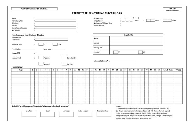 (Pre Order) Kartu Terapi Pencegahan Tuberkulosis
