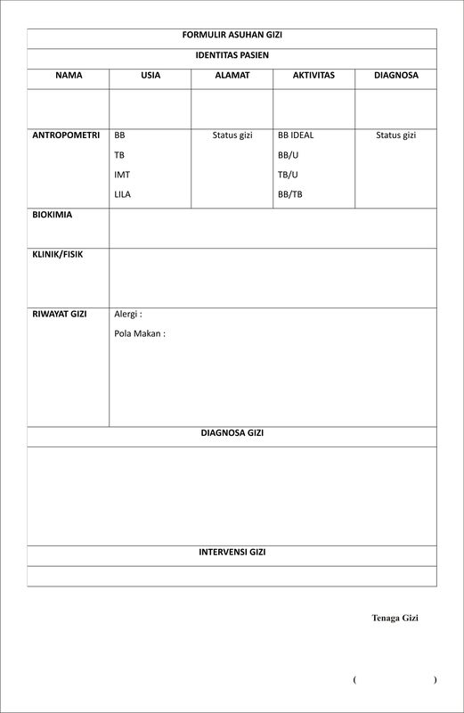 Formulir Asuhan Gizi
