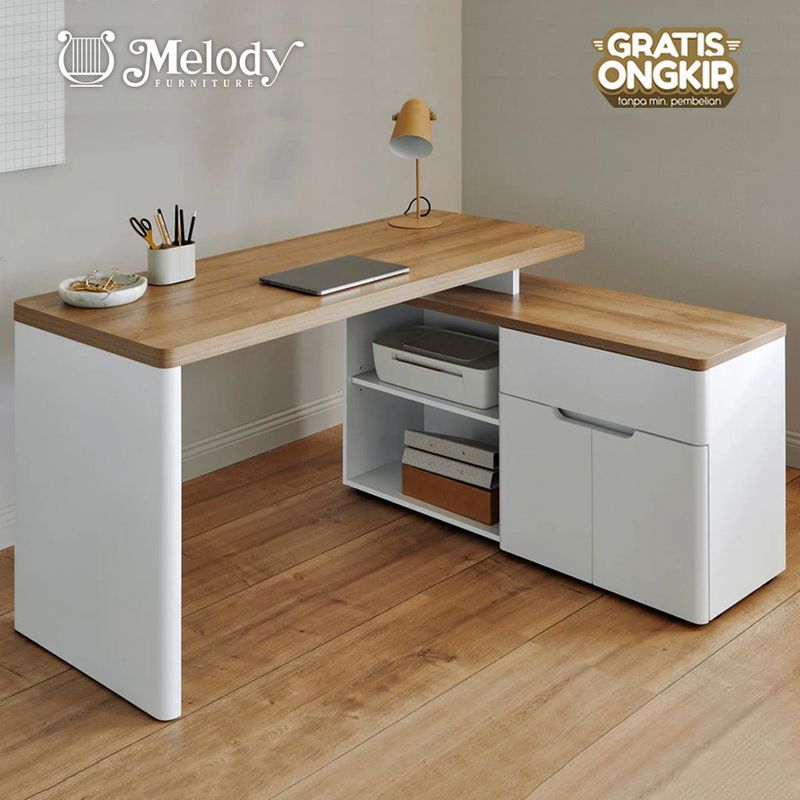 Meja Kerja Meja Belajar L Minimalis LIBRE 150ECARBP2 RIVIERA-WHITE