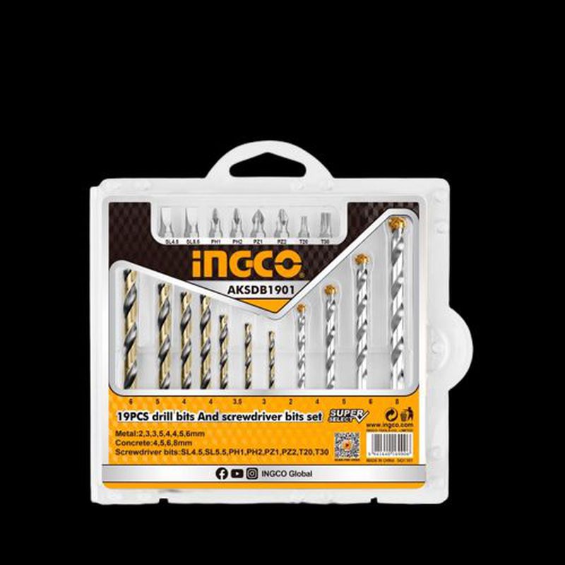 Mata Bor set 19pcs INGCO besi Beton Obeng Metal Screw Skrup