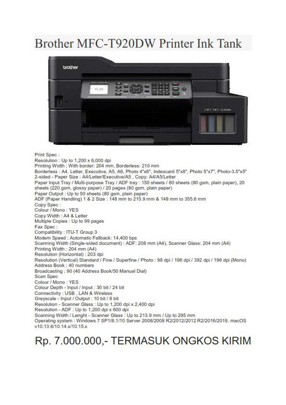 Brother MFC-T920DW Printer Ink Tank