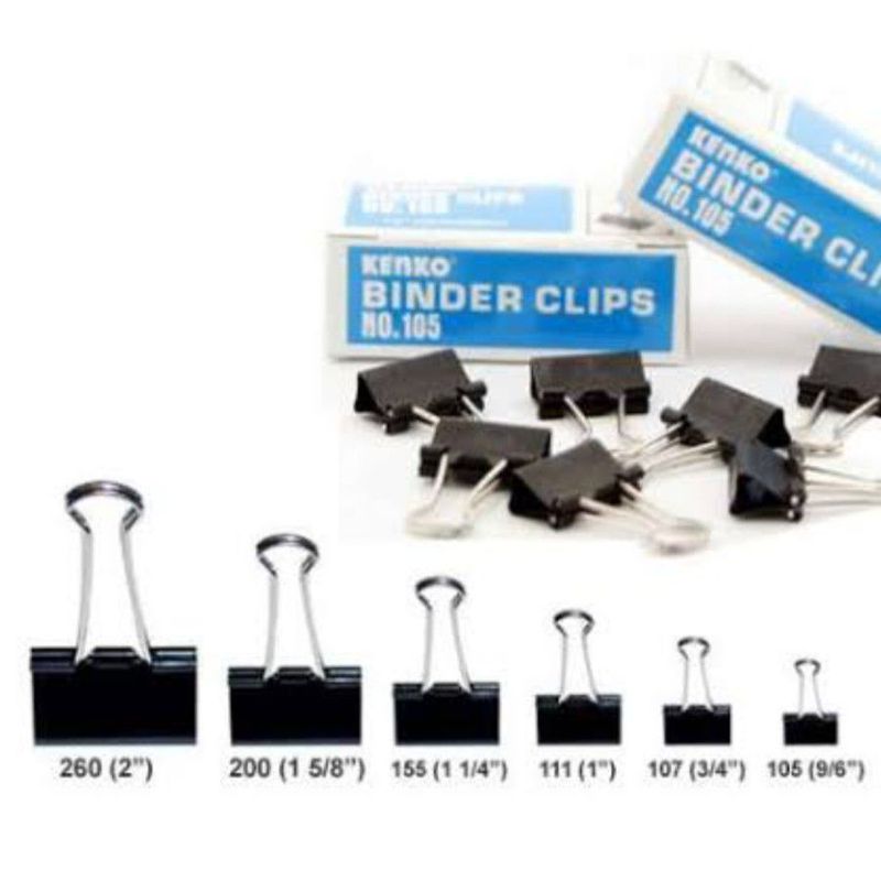Binder Clip Kenko 105 107 111 155 200 260 280 Hitam Penjepit Kertas - 200