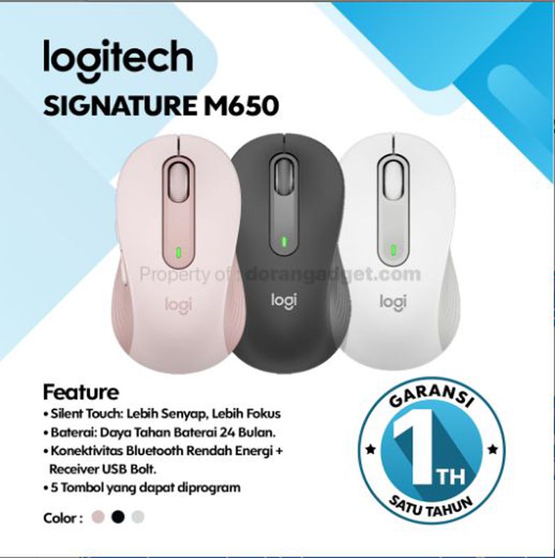 Mouse Logitech M650 Signature Wireless Mouse - Pink