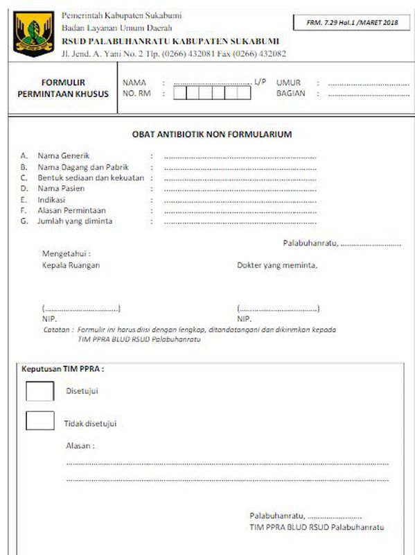 Form Permintaan Antibiotik di Kamar Operasi
