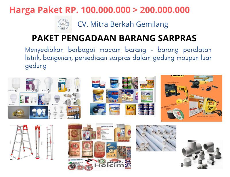 Paket Pengadaan Barang Sarana dan Prasarana hingga pengadaan 200 juta