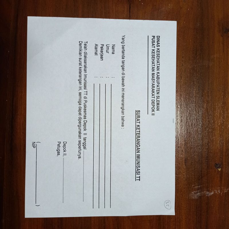 35 Blangko Surat Keterangan Imunisasi TT