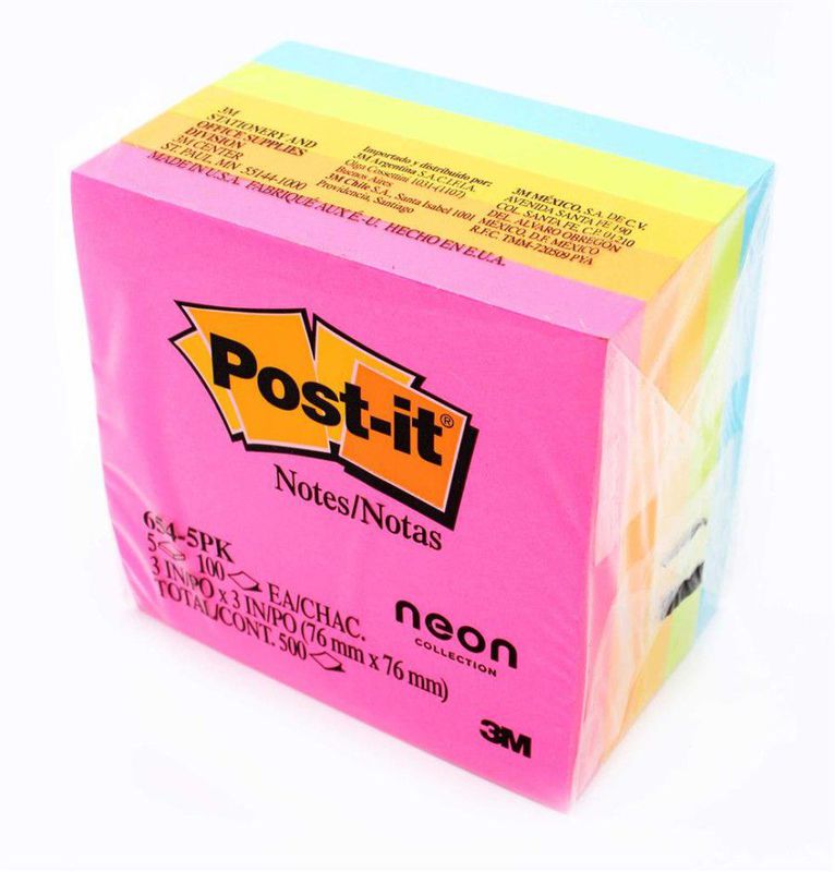 VAI-00150 POST-IT 3M 654-5PK NOTES NEON COLOUR