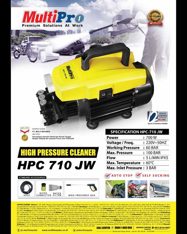 High Pressure Cleaner cuci motor mobil Multipro HPC 710JW