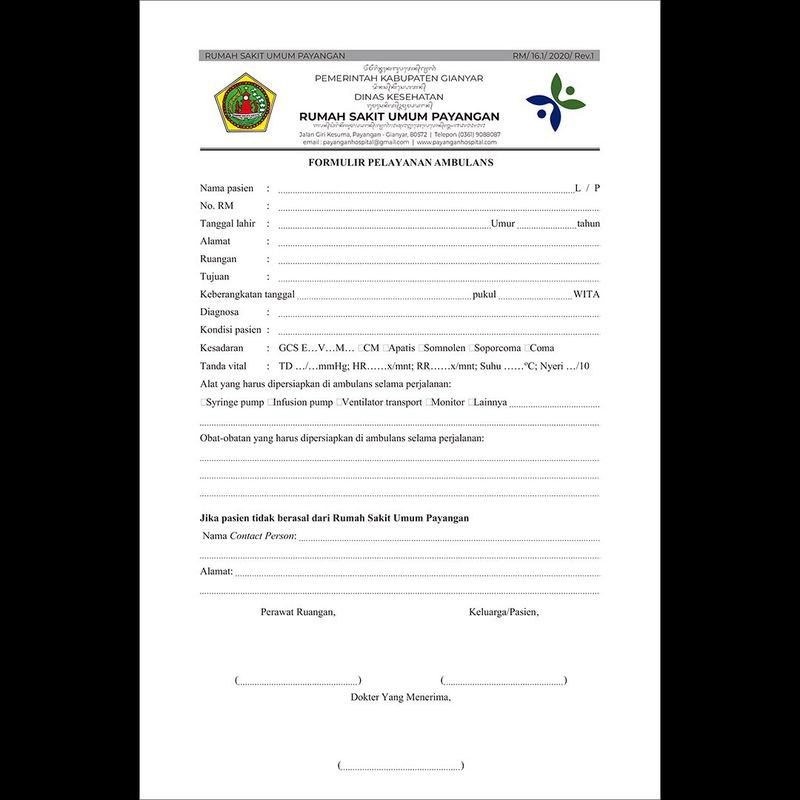 RM/16.1/2020 Formulir Pelayanan Ambulance