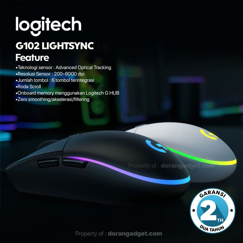 Logi G Mouse Kabel G102 Lightsync - Hitam
