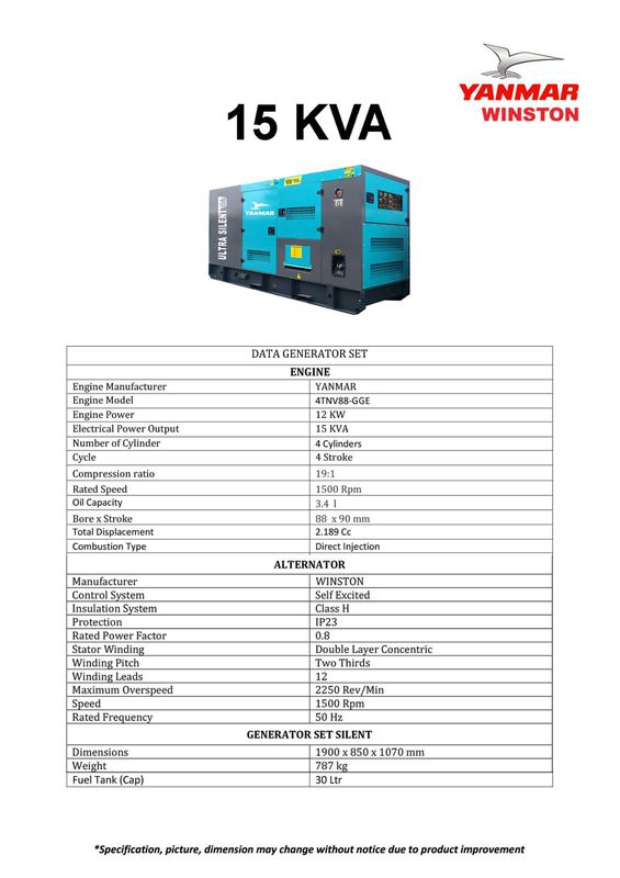 Generator YANMAR 15KVA