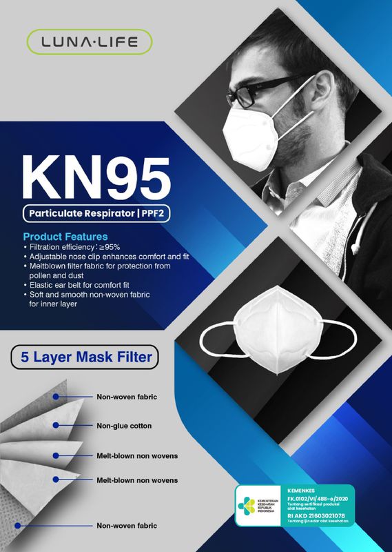 LUNALIFE KN95 PERTICULATE RESPIRATOR SURGICAL FACE MASK
