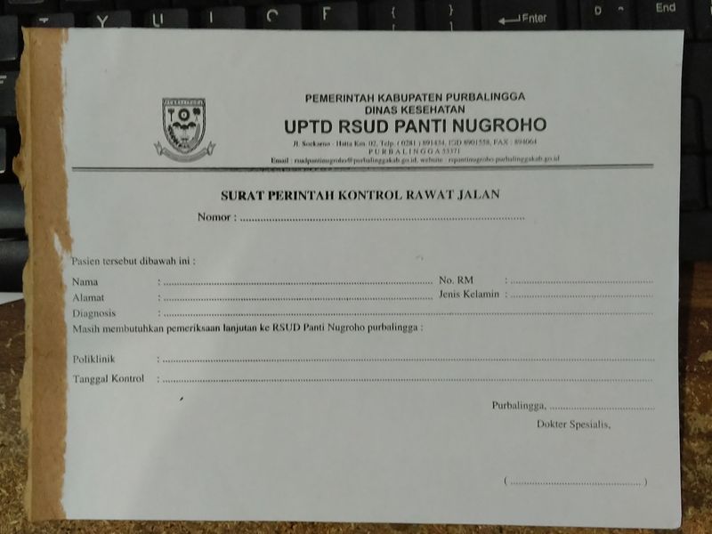 Surat Perintah Kontrol Rawat Jalan RSUD Panti Nugroho