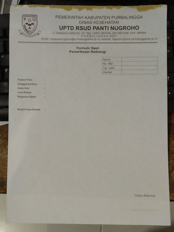 Formulir Hasil Pemeriksaan Radiologi RSUD Panti Nugroho