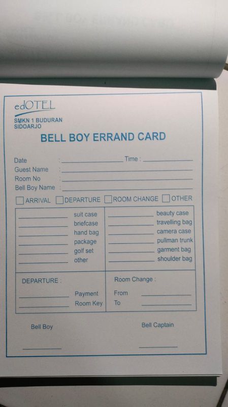 Bell Boy Errand Card