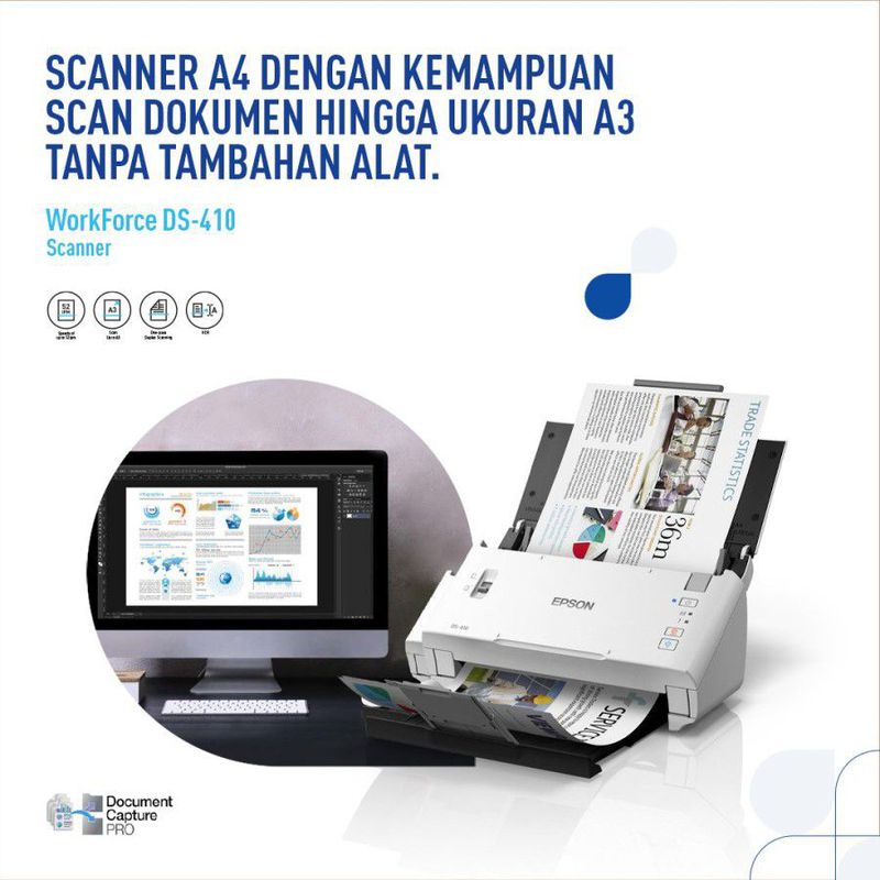 MDN SCANNER EPSON DS-410 DS410 Workforce SCAN A3 STITCH GARANSI RESMI