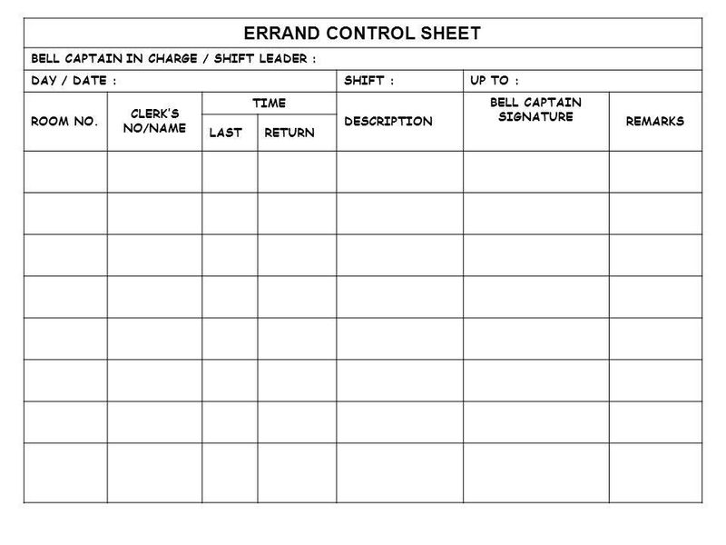 Errand Control Sheet