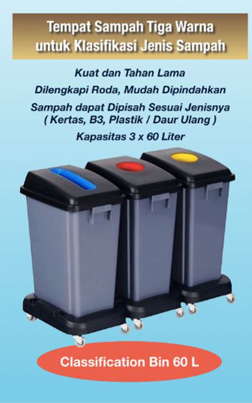 Tempat Sampah Tiga Warna 60 Liter