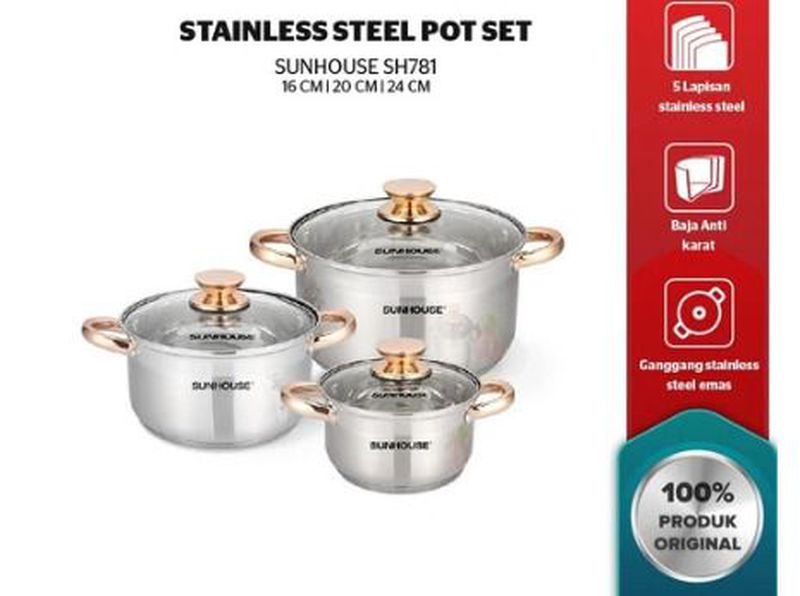 Sunhouse Panci Set Stainless Steel SH781 1 set