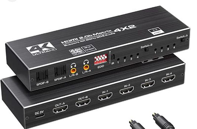 HDMI Matrix Switcher & Splitter 4 in 2 out 4K EDID audio Gaintech