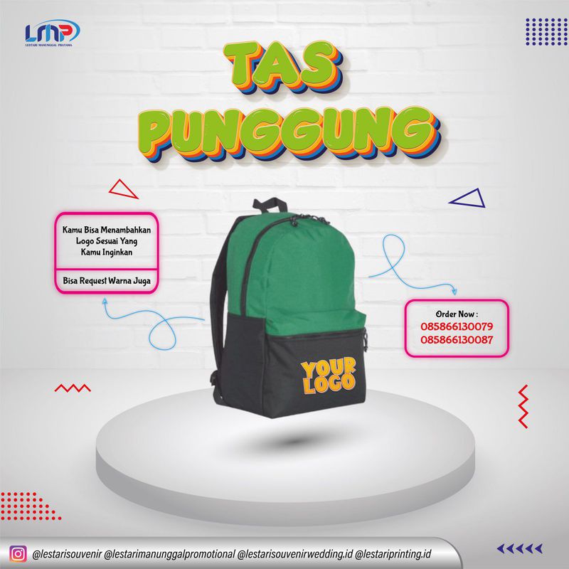 merchandise souvenir backpack - 12 custom logo / tulisan / gambar