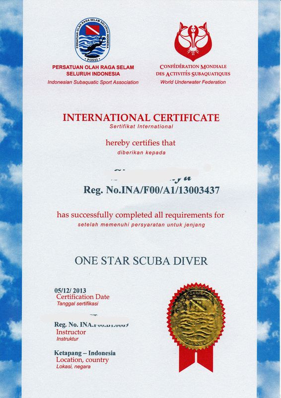 PAKET SERTIFIKASI SELAM POSSI LEVEL ONE STAR (*)