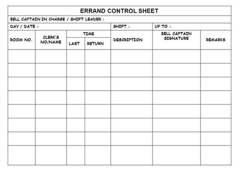 Errand Control Sheet