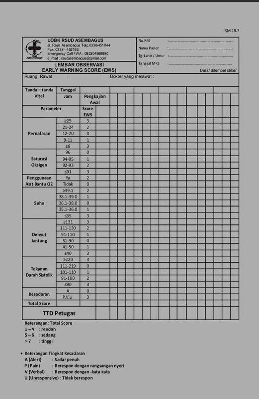 Lembar Observasi Early Warning Score ( EWS ) RM 19.7. RSAB
